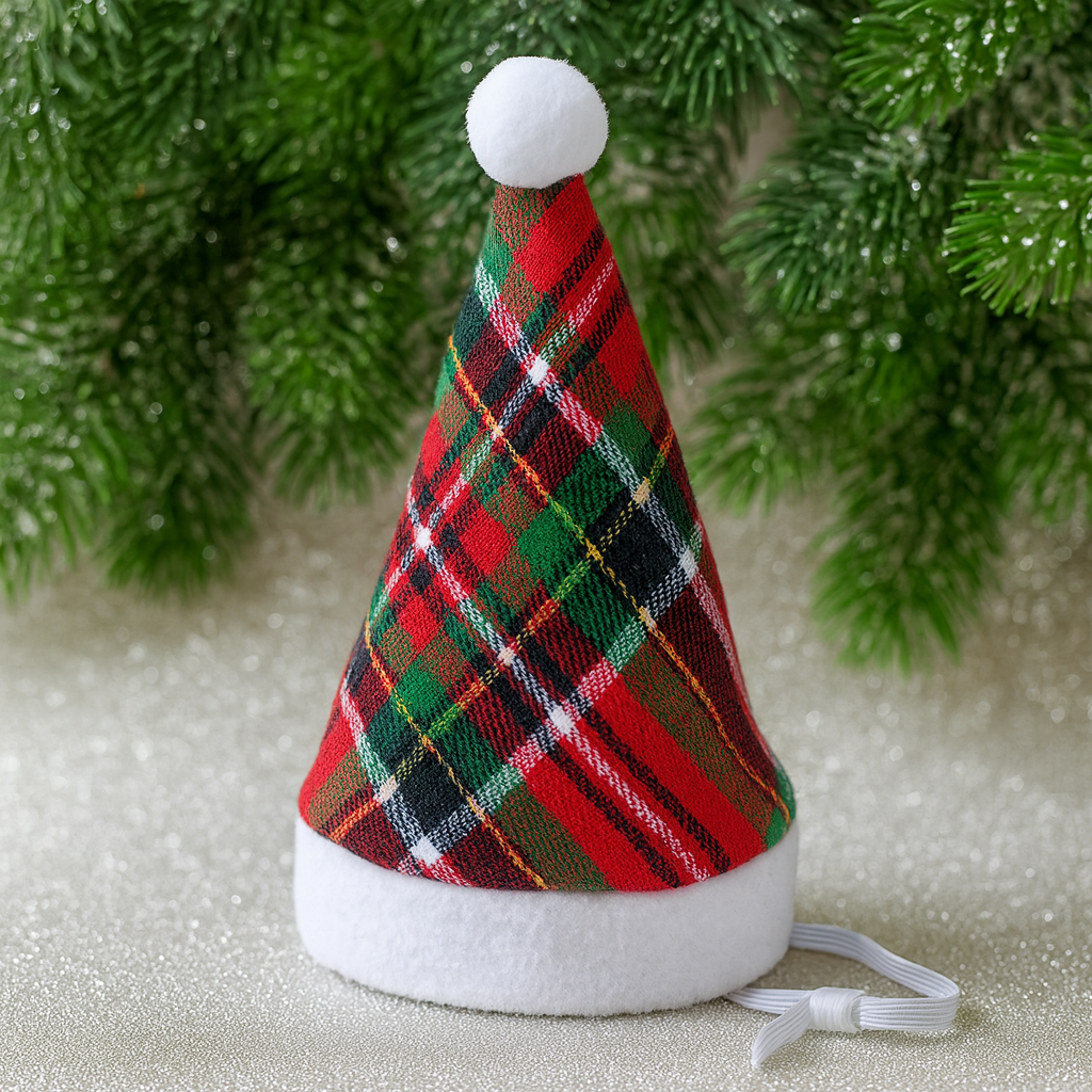 Tartan Pet Santa Hat - Christmas dog costume hat with adjustable draws ...
