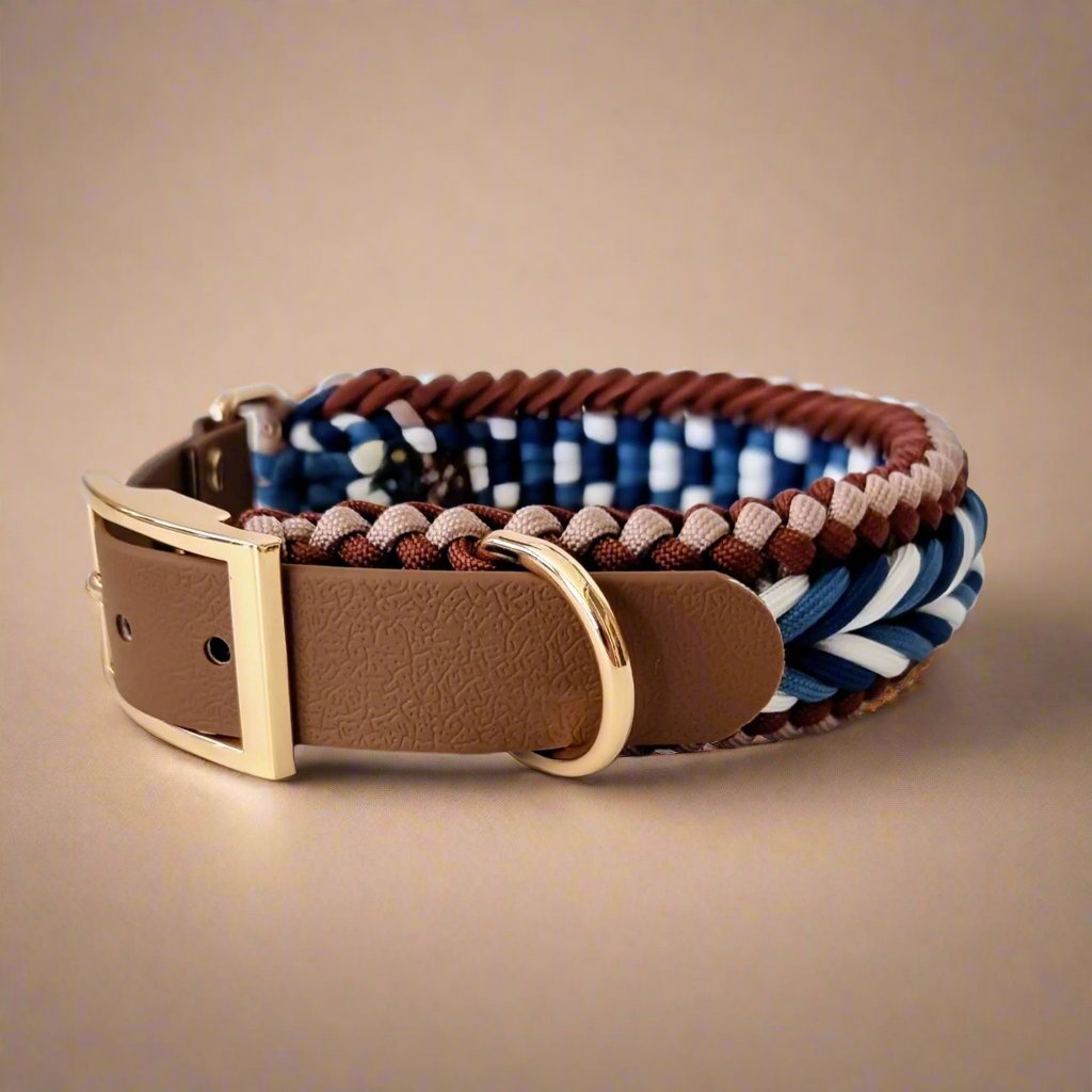 Paracord Dog Collar - Bobby Brown, Navy & White – Fido Creative