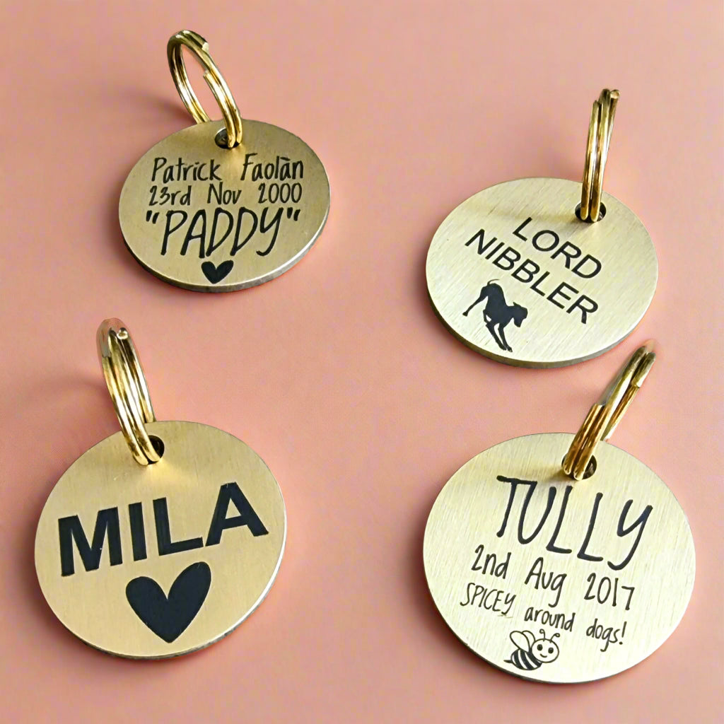Custom Solid Brass Dog ID Tag – Engraved with Font + Symbol or Your Own ...